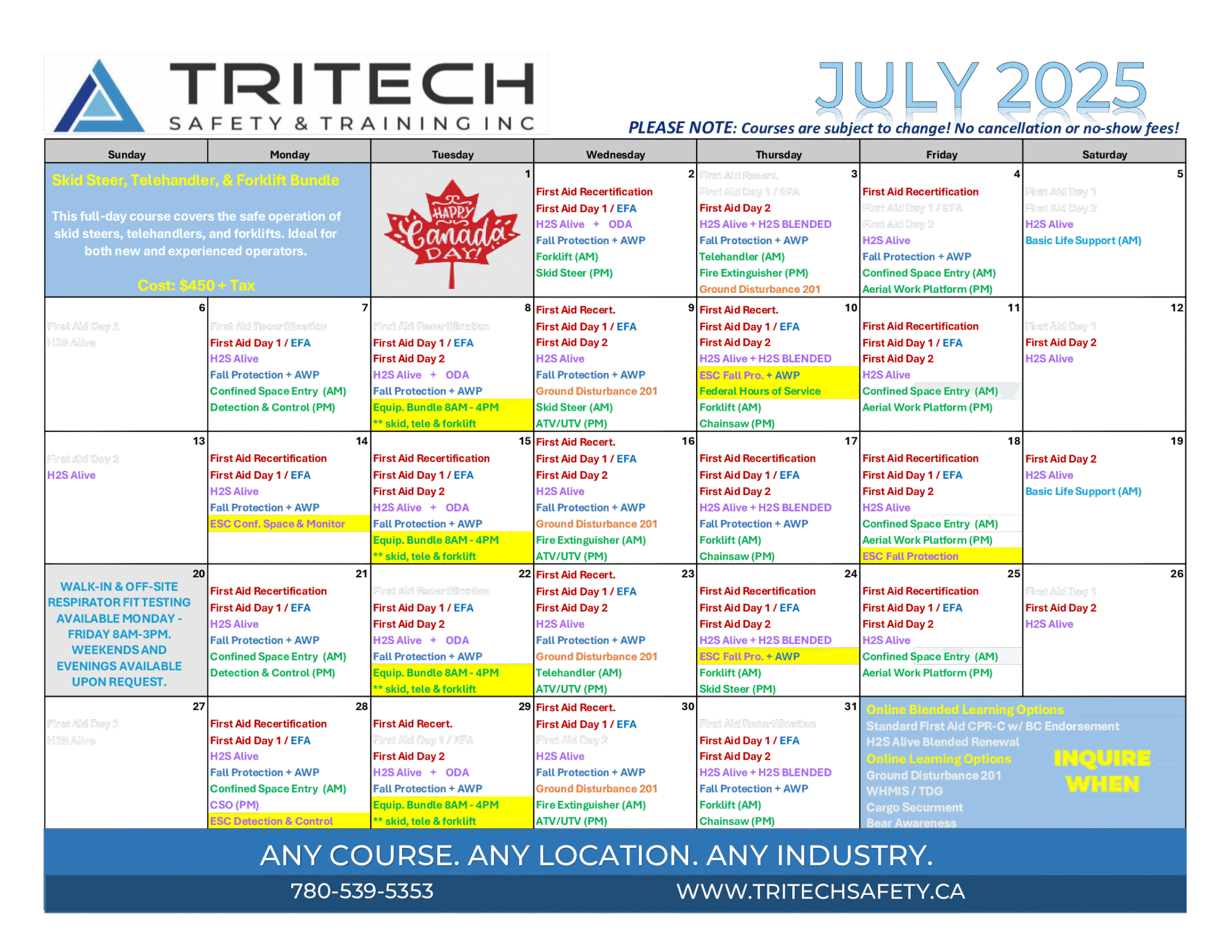 Calendar - TriTech Safety & Training