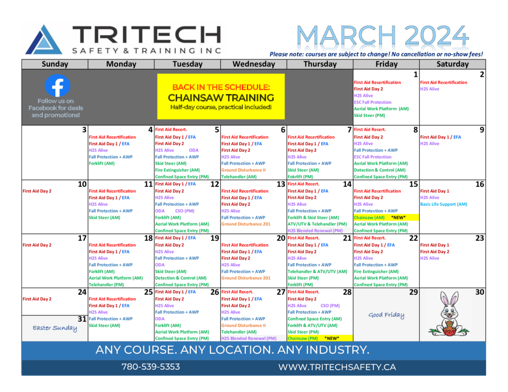 Calendar - TriTech Safety & Training