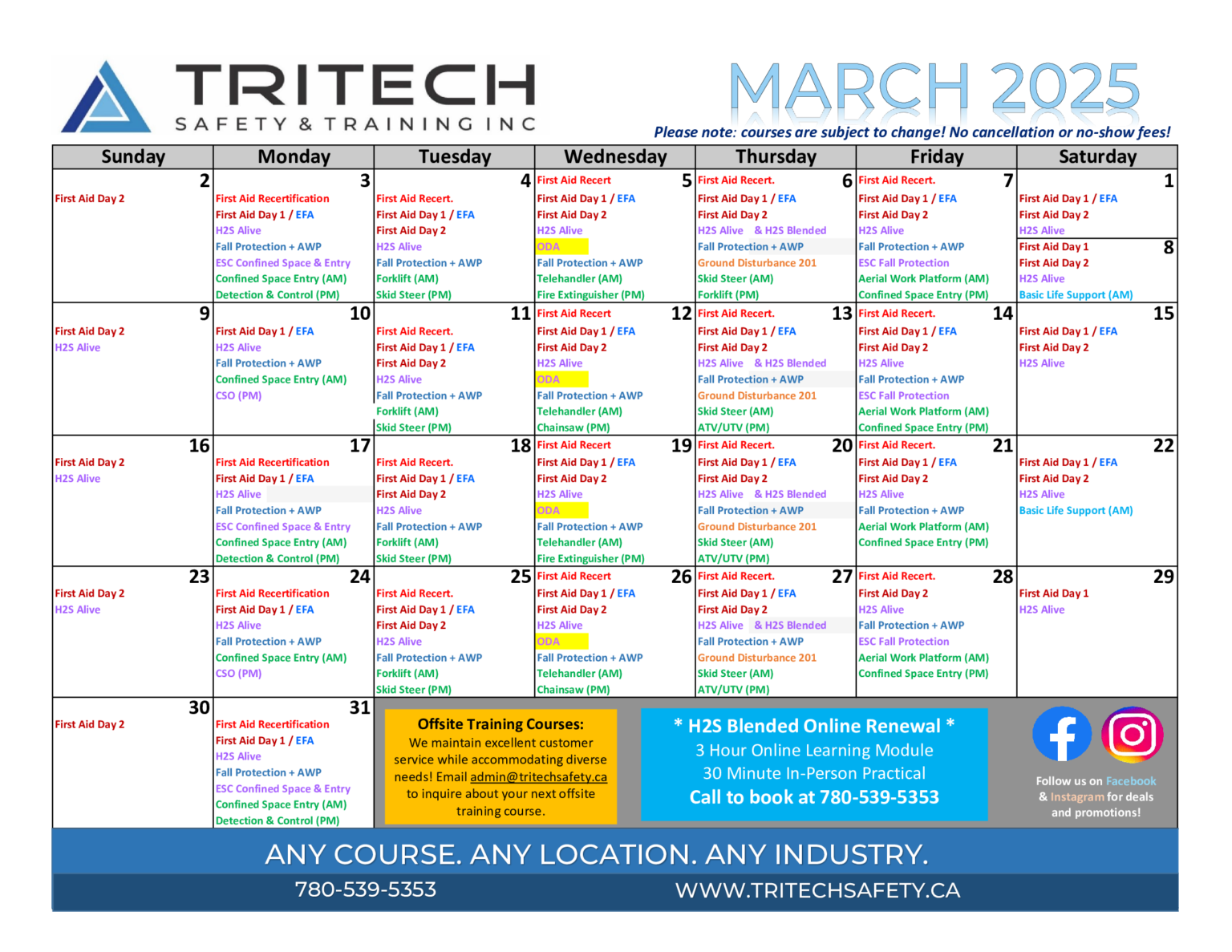 Calendar - TriTech Safety & Training
