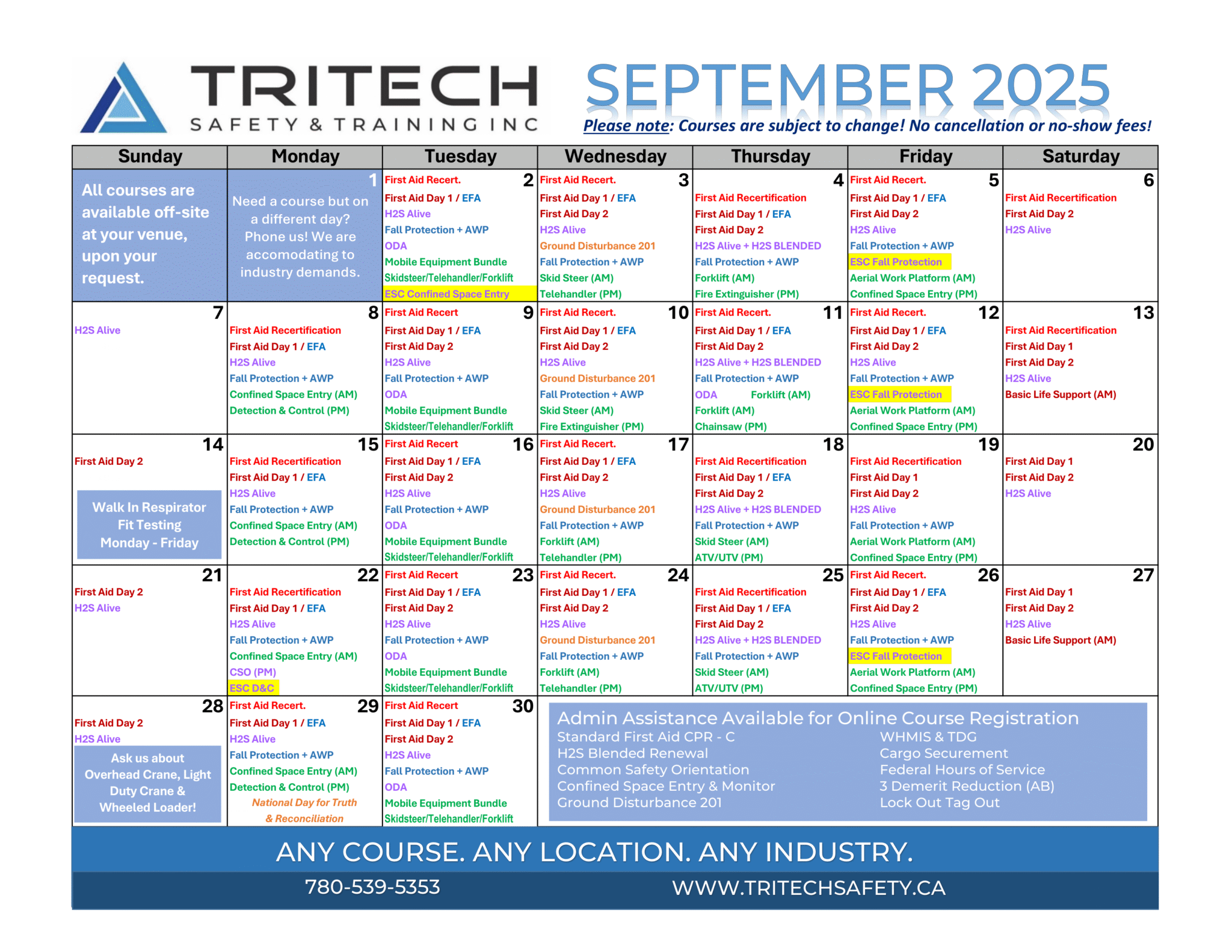 Calendar - TriTech Safety & Training