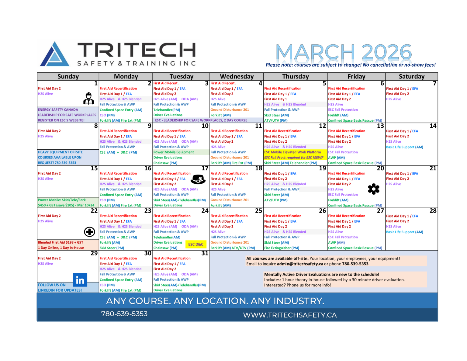 Calendar - TriTech Safety & Training